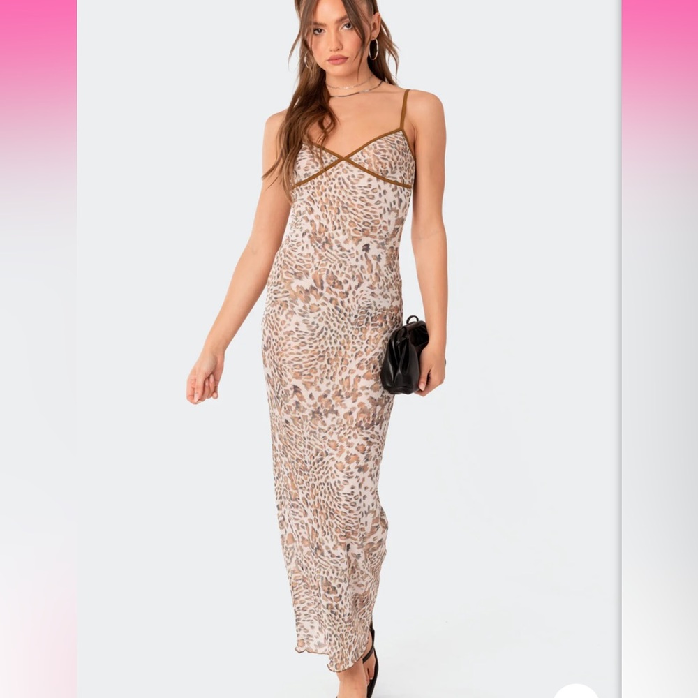 Edikted Leopard Print Sheer Mesh Maxi Dress - Gem